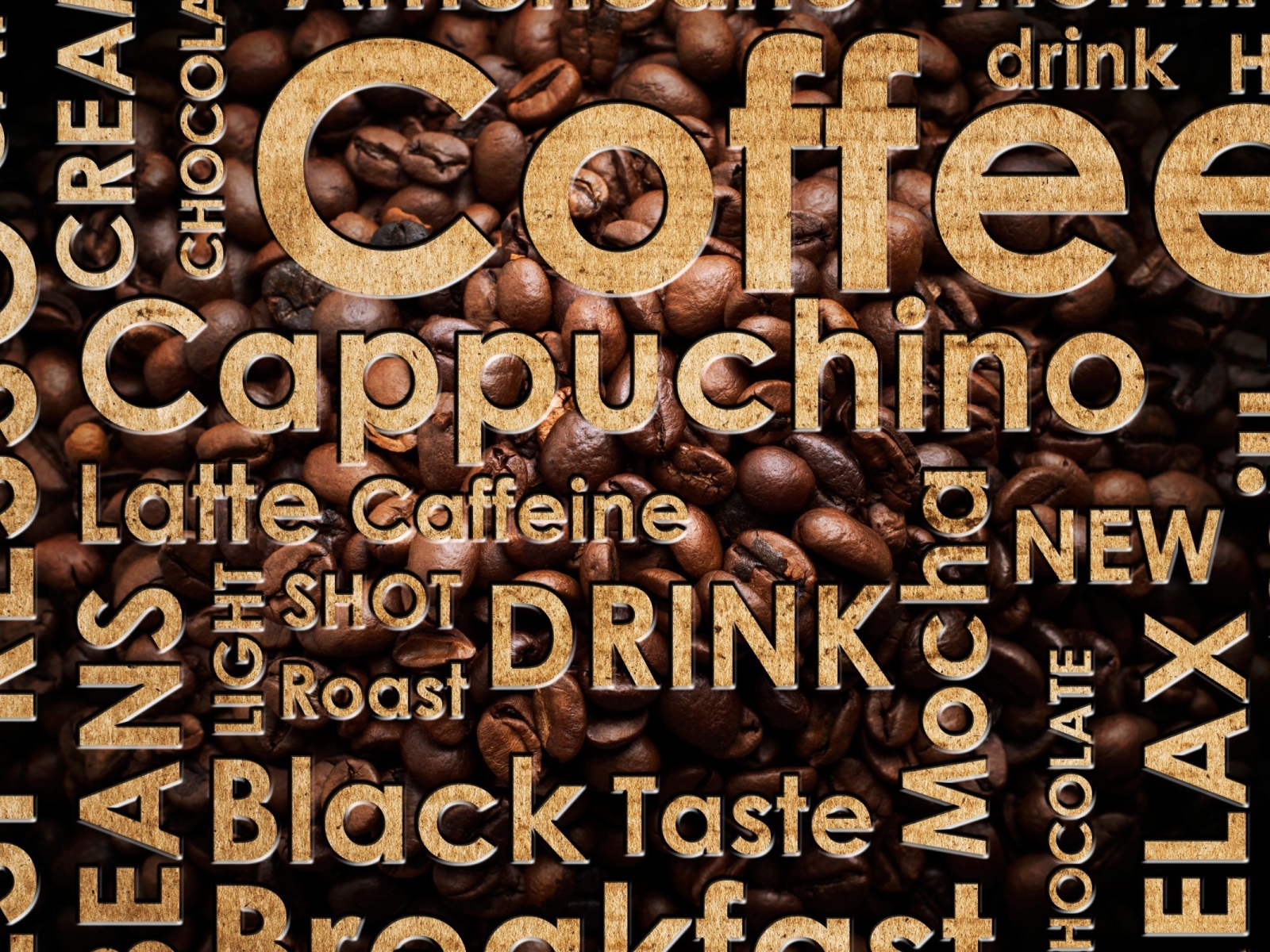 Coffee background from grains and names Desktop wallpapers 1600x1200