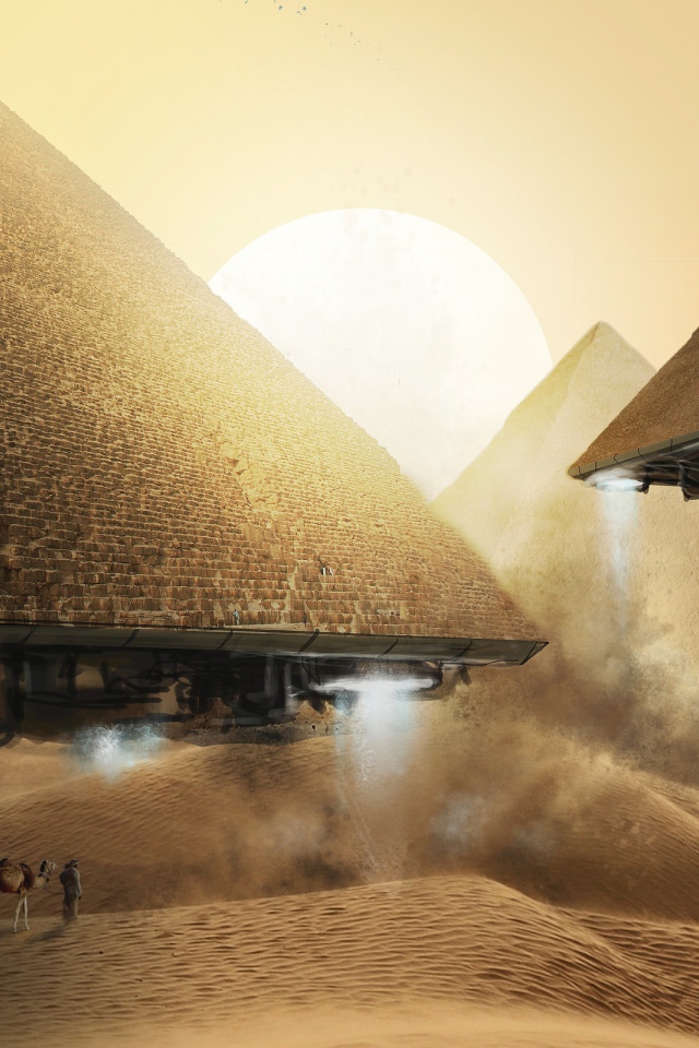 Flying pyramids Desktop wallpapers 640x960