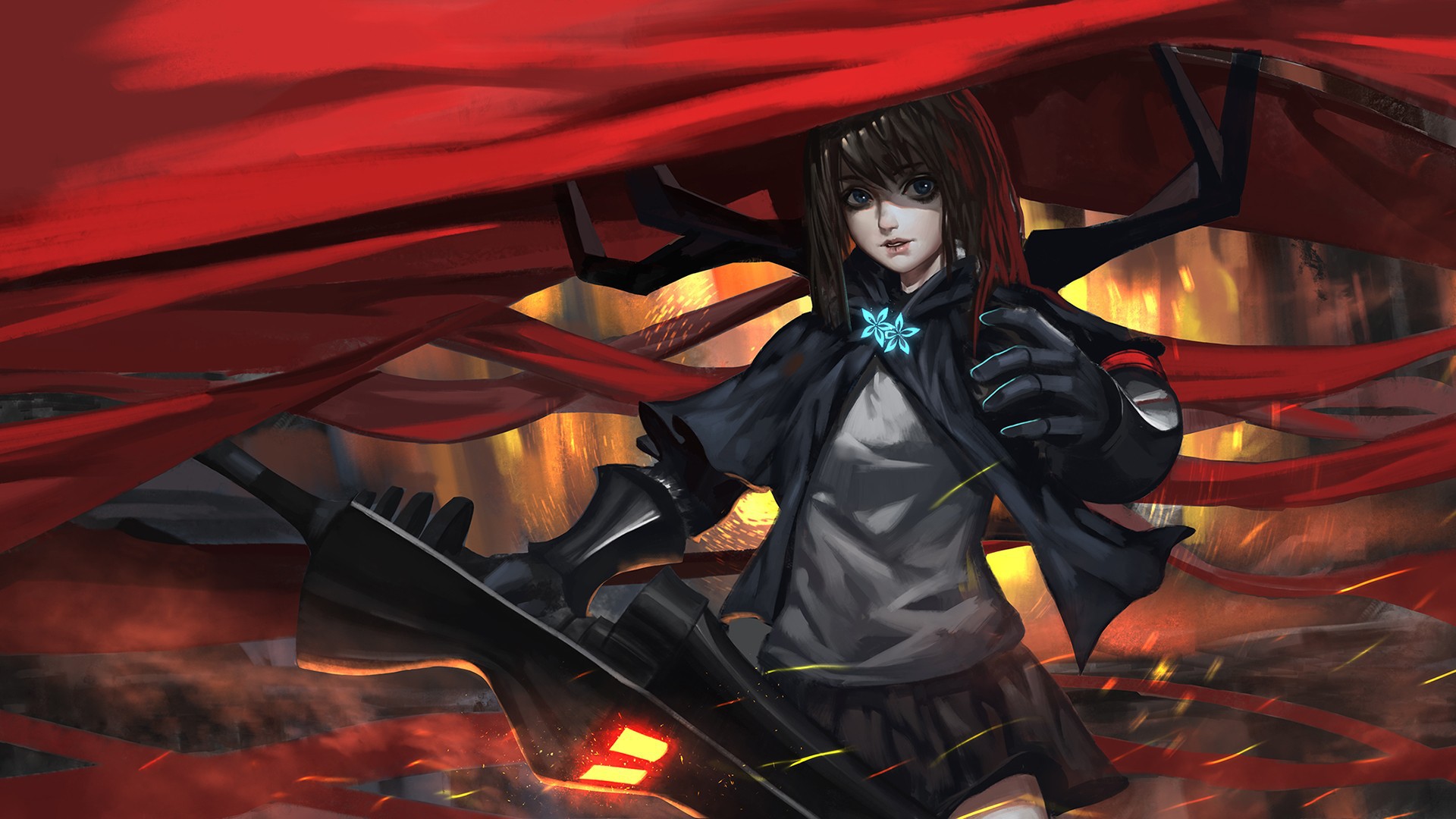 Девушка аниме под красной накидкой, Pixiv Fantasia - обои для рабочего ...