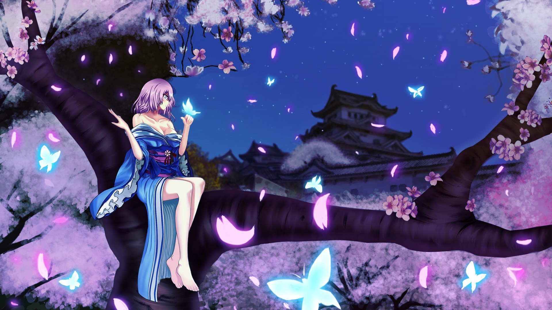 Girl sitting on a tree in the anime Saigyouji Yuyuko wallpapers and ...