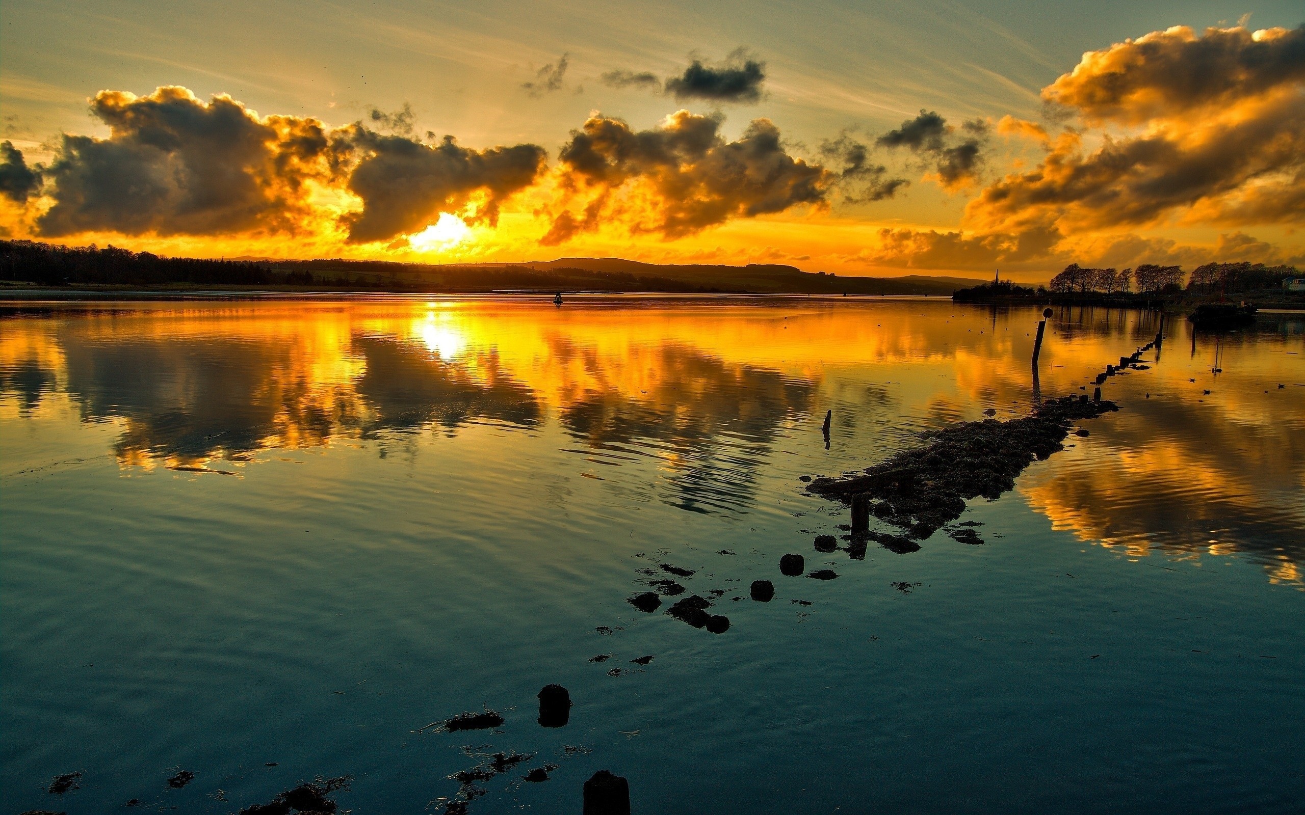 Fiery sunset reflected in lake wallpapers and images - wallpapers ...